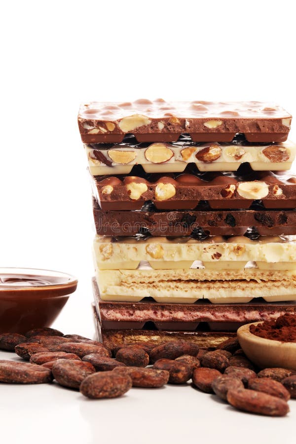 Chocolate Bars on Table with Chocolate Tower. Stock Photo - Image of ...