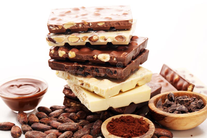 Chocolate Bars on Table with Chocolate Tower. Stock Image - Image of ...