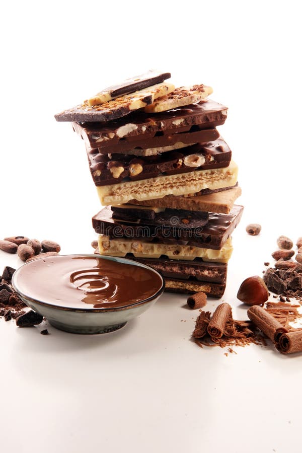 Chocolate Bars on Table with Chocolate Tower Stock Image - Image of ...