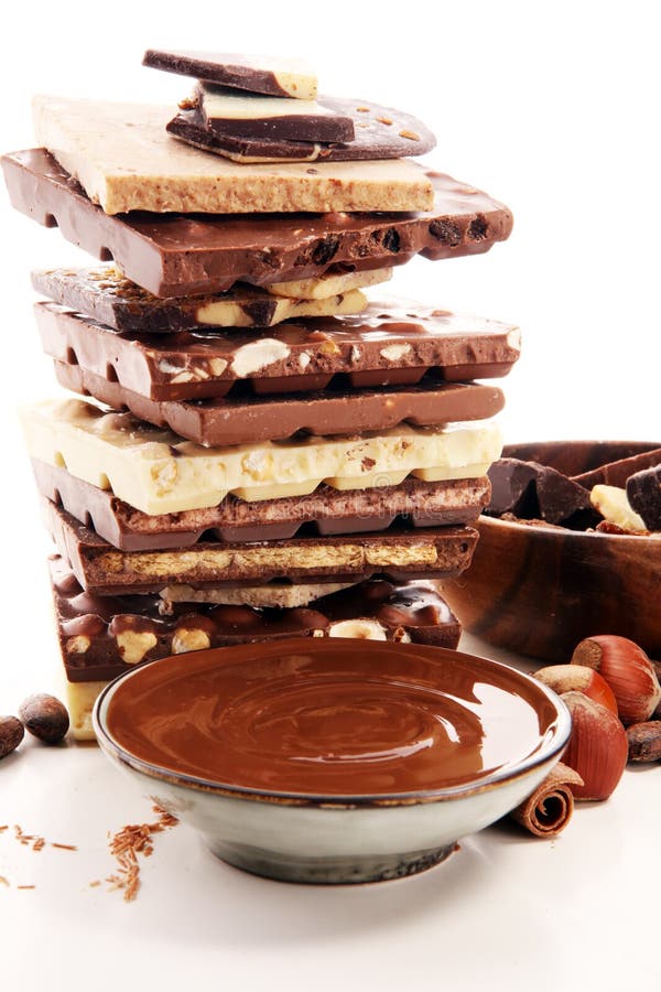 Chocolate Bars on Table with Chocolate Tower Stock Image - Image of ...