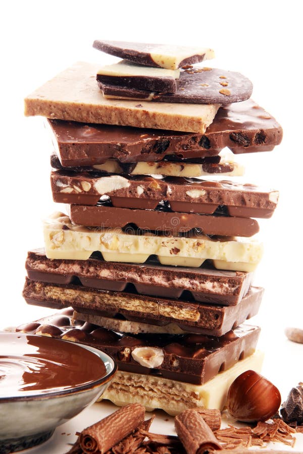Chocolate Bars on Table with Chocolate Tower Stock Image - Image of ...