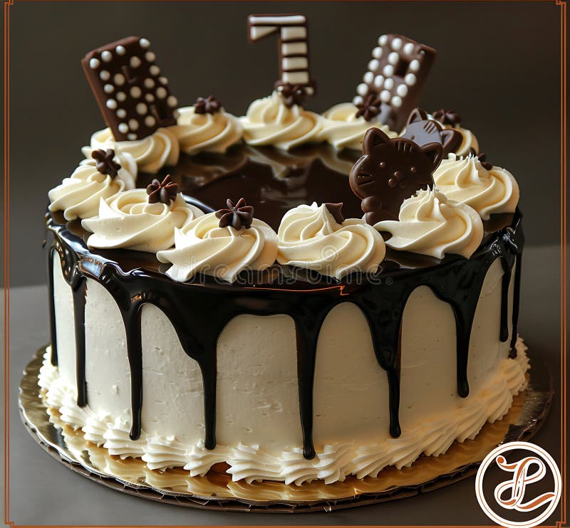 Chocolate Birthday Cake with Cute Cat Stock Photo - Image of cute ...