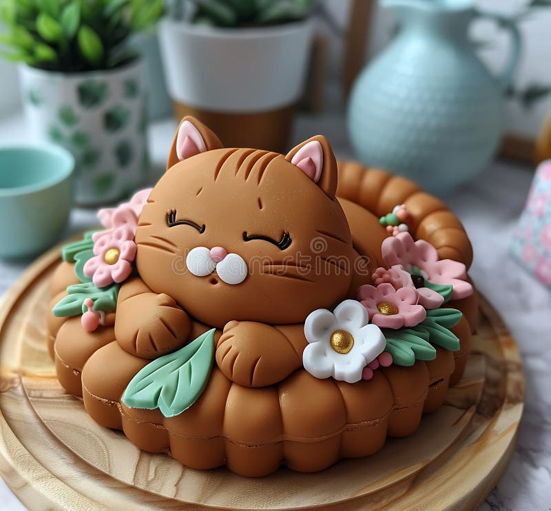 Chocolate Birthday Cake with Cute Cat Stock Photo - Image of sweet ...