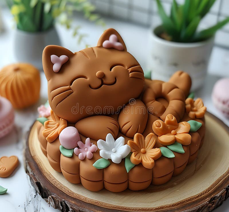 Chocolate Birthday Cake with Cute Cat Stock Image - Image of animal ...