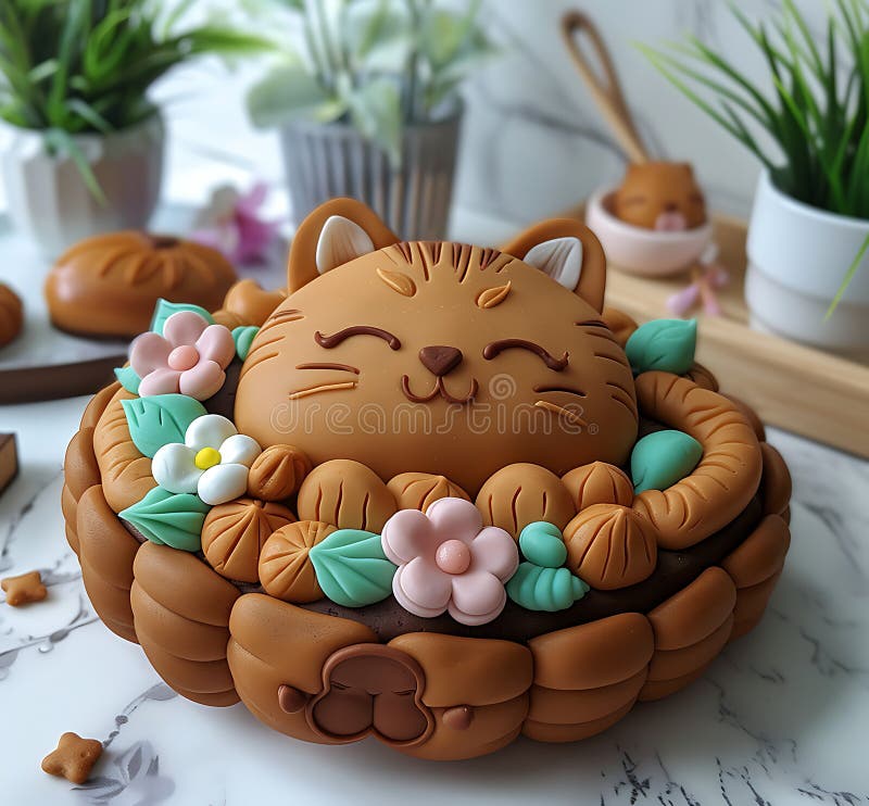 Chocolate Birthday Cake with Cute Cat Stock Image - Image of adorable ...