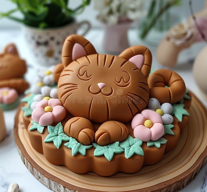 Chocolate Birthday Cake with Cute Cat Stock Photo - Image of feline ...