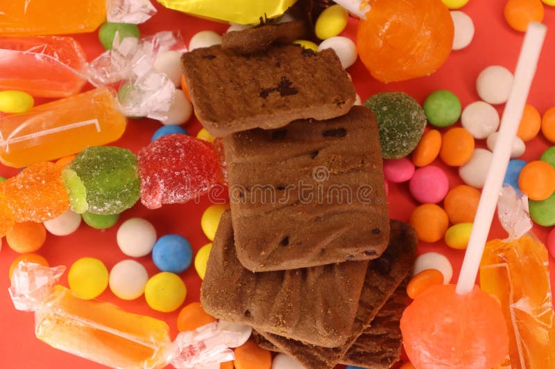 Chocolate Biscuits with Candy and Toffee Stock Image - Image of healthy ...