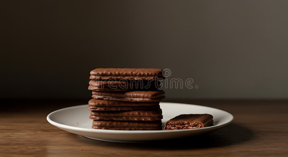 Chocolate Biscuits Stack: a Moody, Still-Life Composition Stock ...
