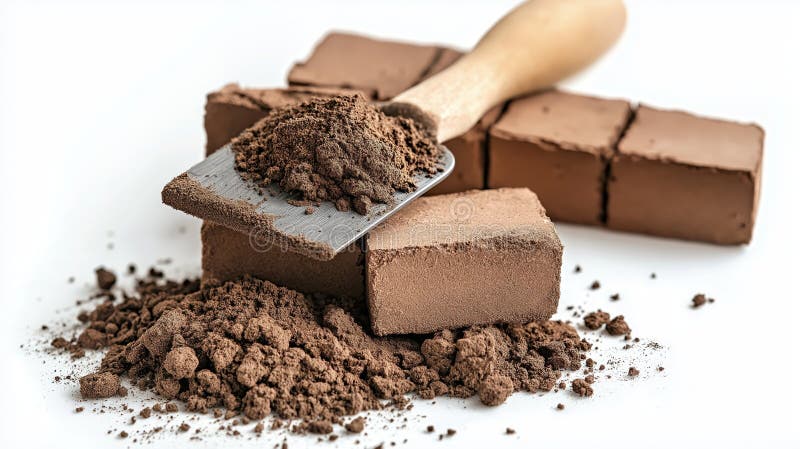 Chocolate Blocks and Cocoa Powder with a Spatula on a White Surface ...