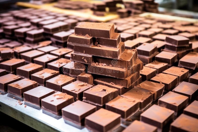 Chocolate Blocks Stacked for Melting at a Confectionery Plant Stock ...