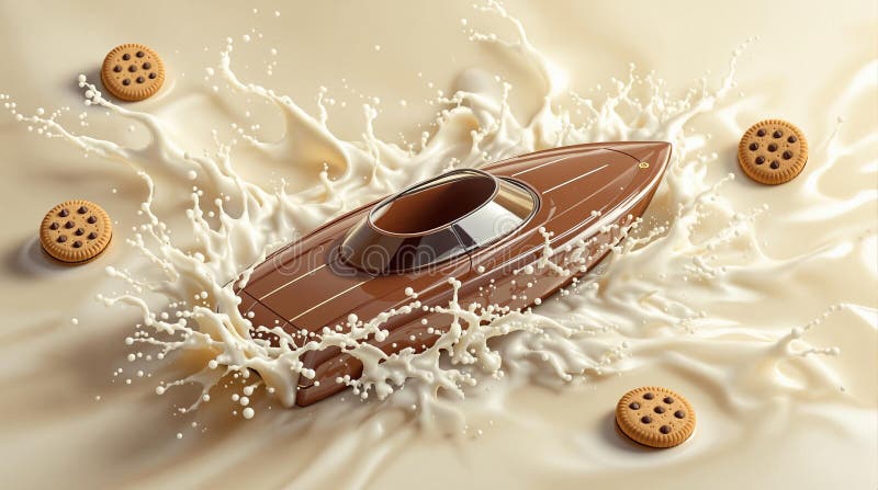 Chocolate Boat Floating in Milk Splash with Cookies Stock Photo - Image ...