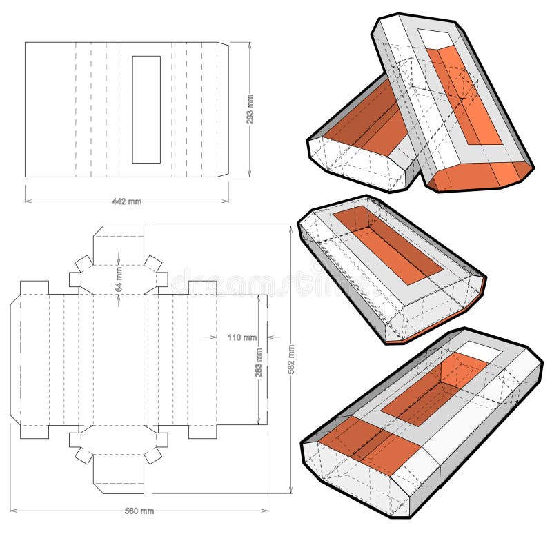 Chocolate Box and Die-cut Pattern. Stock Vector - Illustration of ...