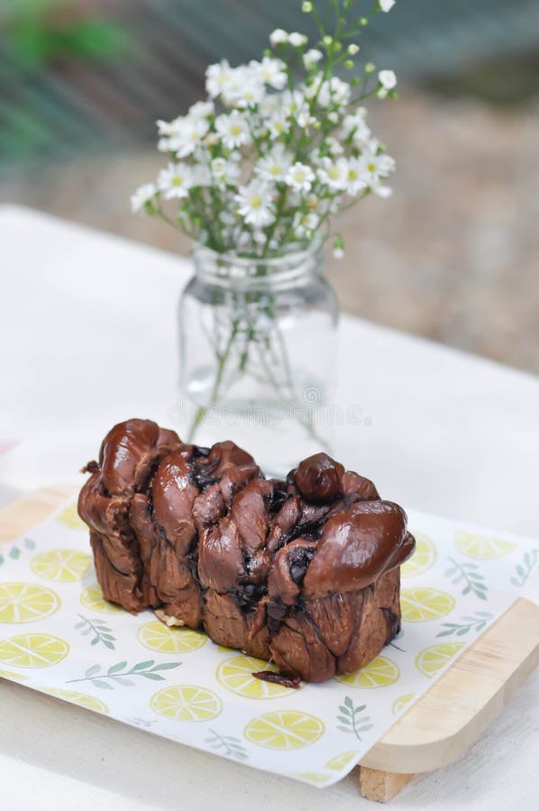 Chocolate Bread, Chocolate Bun with Chocolate Suace Stock Photo - Image ...