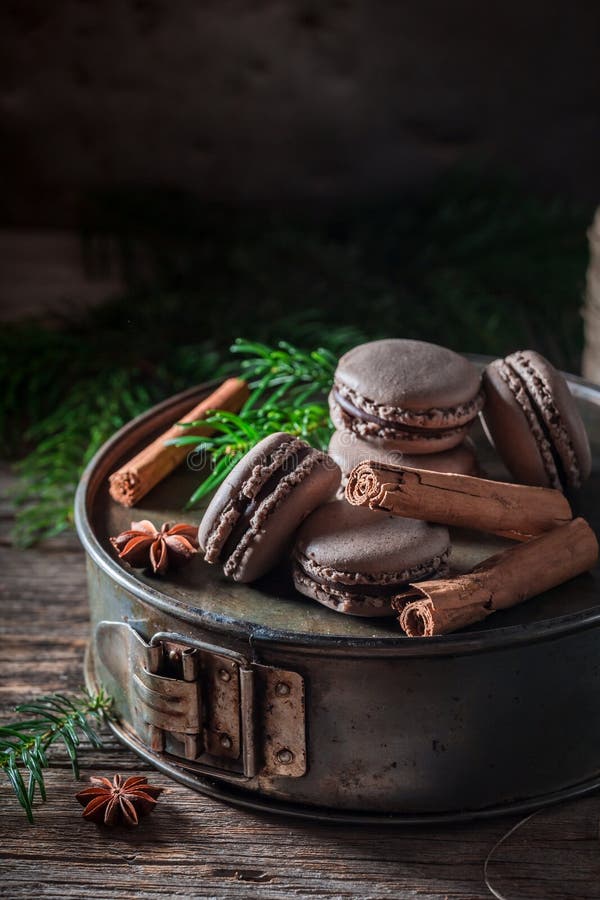 Chocolate and Brown Macaroons Flavored with Cinnamon for Christmas ...