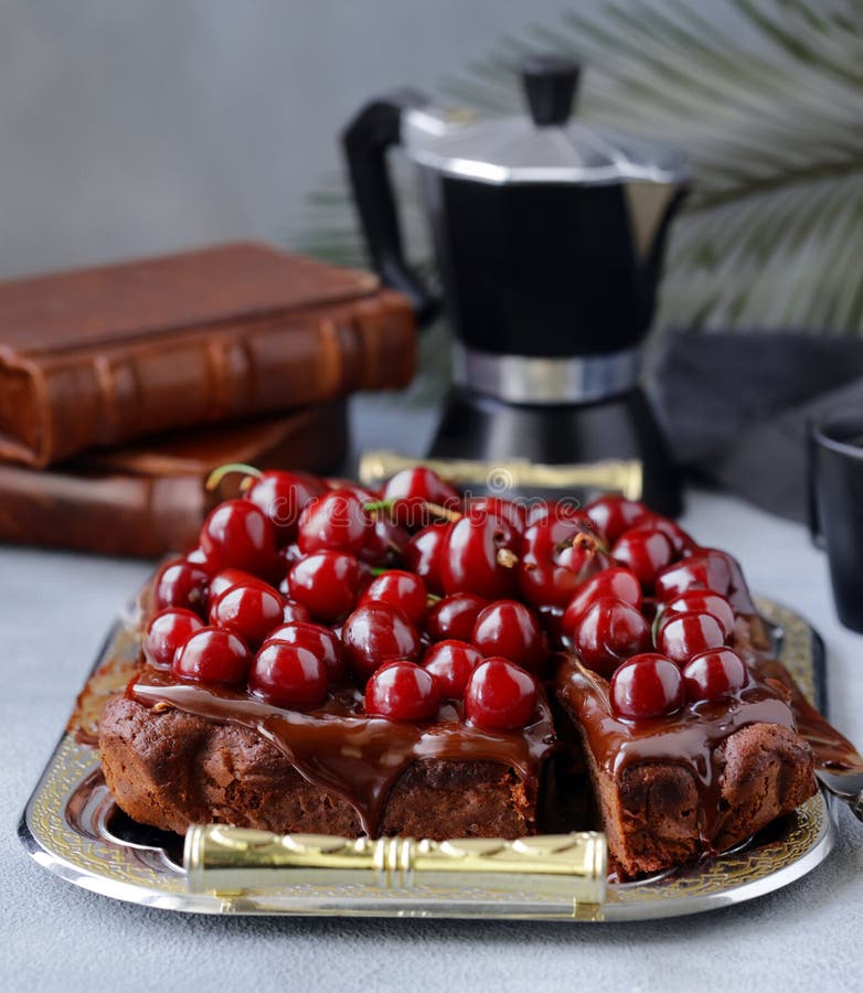 Brownie Cake with Raspberries Stock Photo - Image of life, indulgence ...