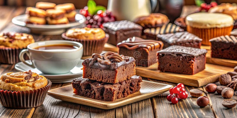 Chocolate Brownie Stack with Coffee and Nuts, Dessert, Sweet, Bakery ...