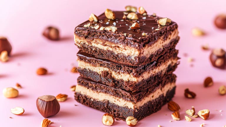 Chocolate Brownies Filled with Hazelnuts Create a Delicious Stack Stock ...