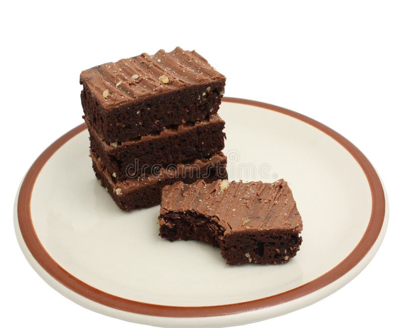 Chocolate Brownies on a Plate Stock Photo - Image of confection, white ...