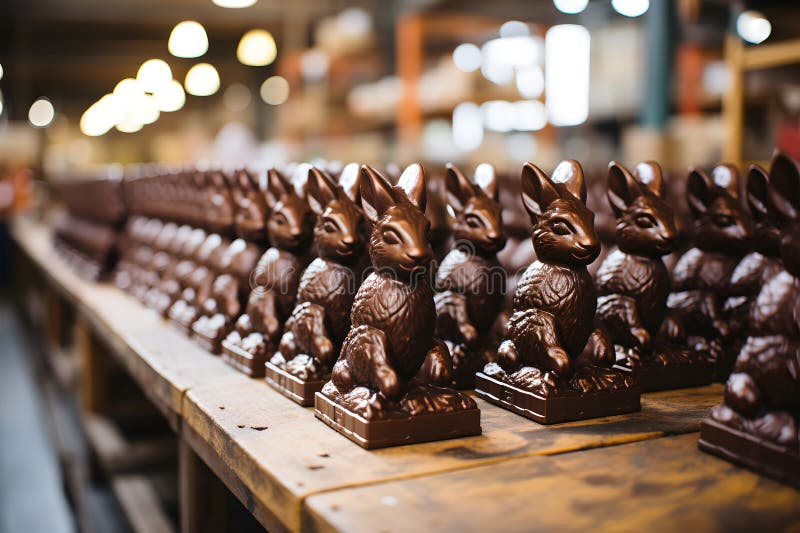 Chocolate Bunnies for Easter at the Factory. Stock Illustration ...