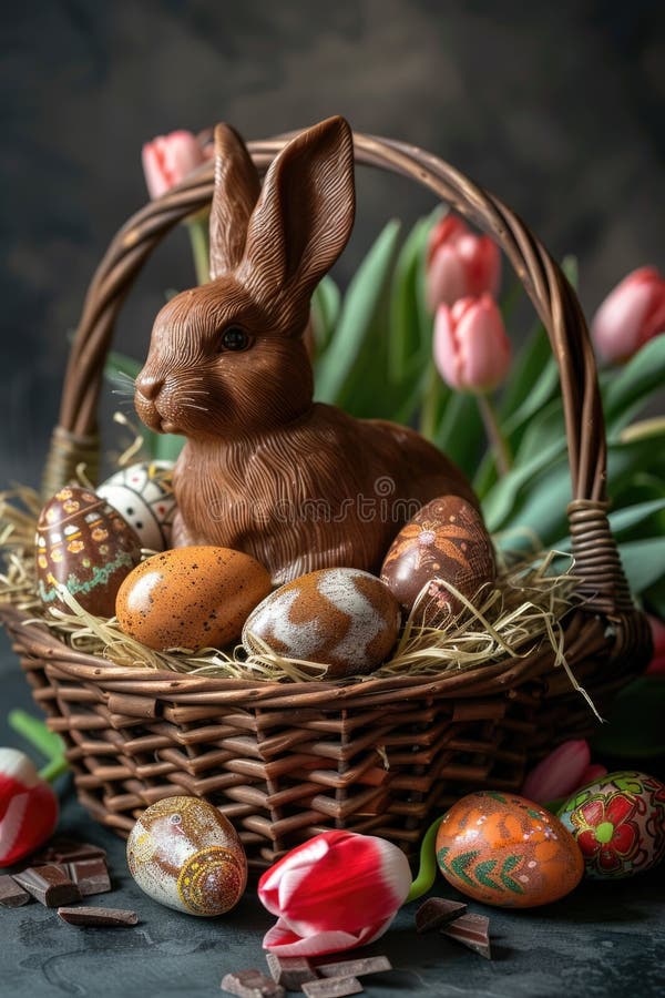 A Chocolate Bunny Surrounded by Colorful Easter Eggs. Perfect for ...