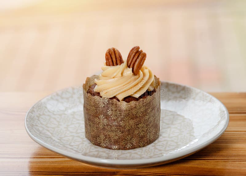 Chocolate Cake with Almond on Th Top on a Table in Cafe Stock Photo ...