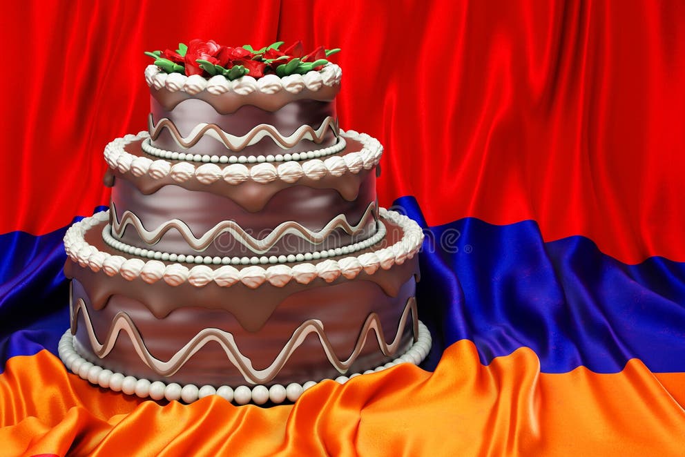 Chocolate Cake on the Armenian Flag Background, 3D Rendering Stock ...