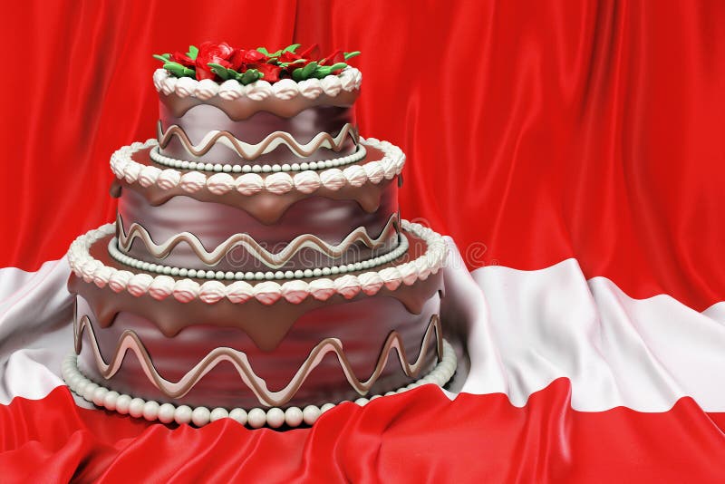 Chocolate Cake on the Austrian Flag Background, 3D Rendering Stock ...