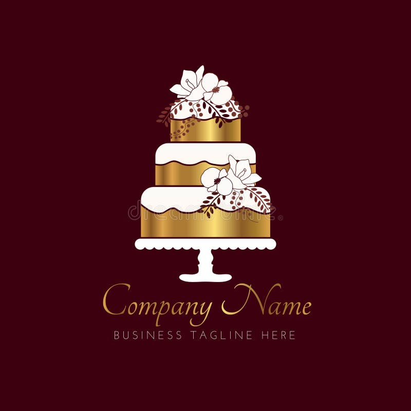 Chocolate Cake Bakery Logo in Elegant Style and Gold Flowers Stock ...