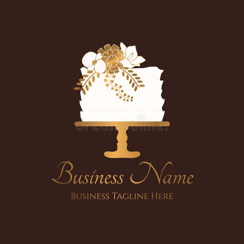 Chocolate Cake Bakery Logo in Elegant Style and Gold Flowers Stock ...