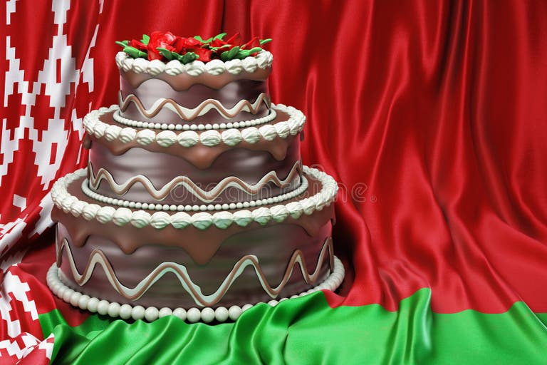Chocolate Cake on the Belarusian Flag Background, 3D Rendering Stock ...