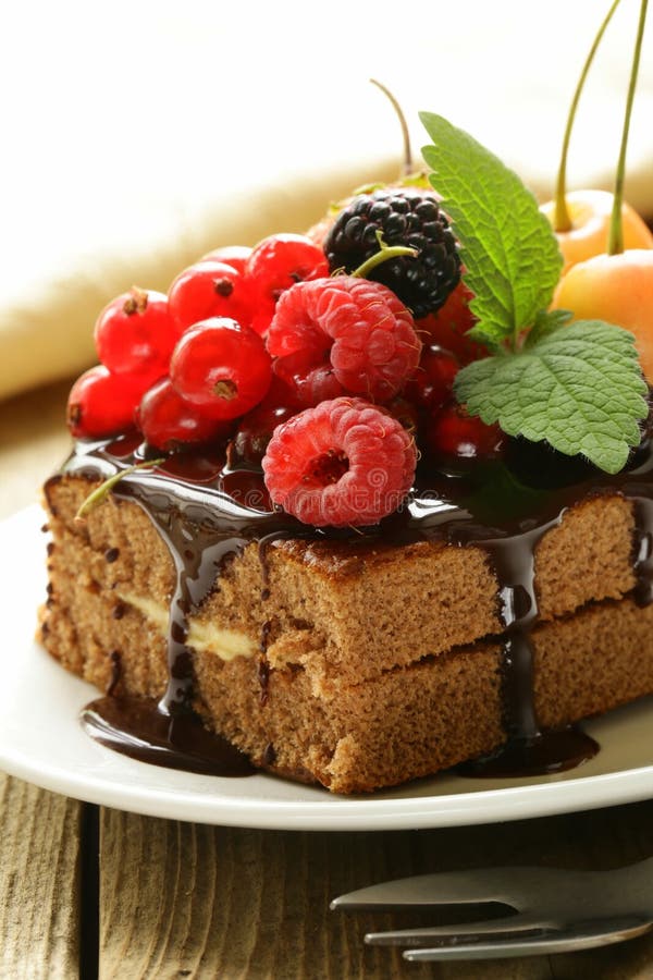 Chocolate Cake with Berries (raspberry, Currant, Cherry) Stock Photo ...