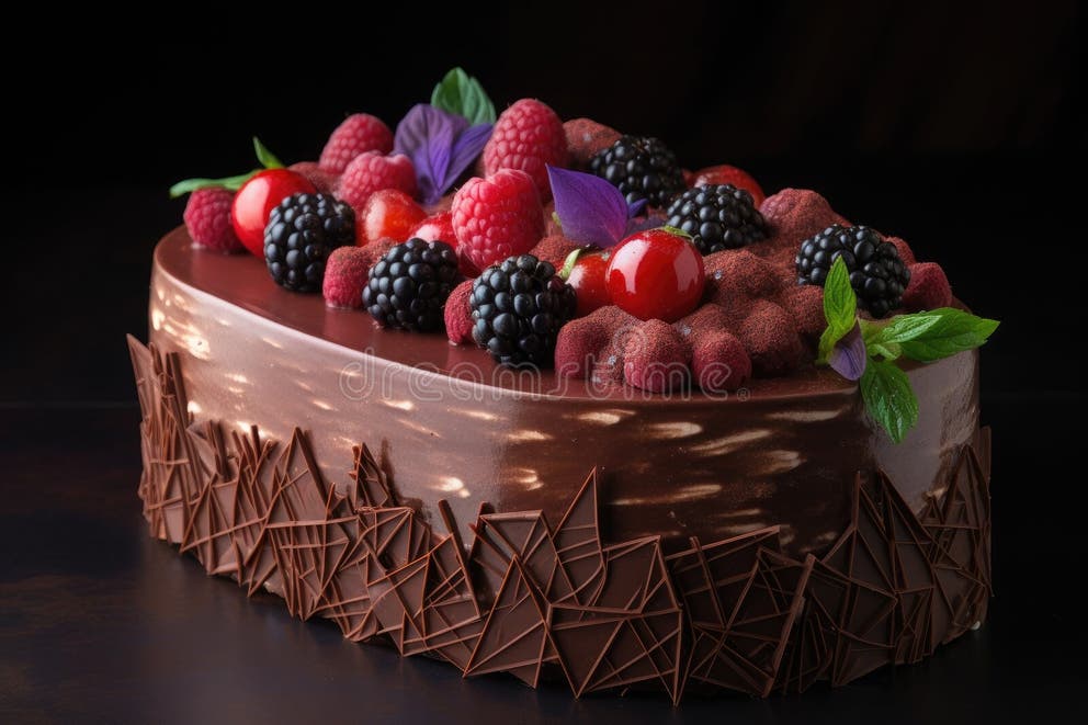 The Chocolate Cake with Berries on the Table Stock Illustration ...