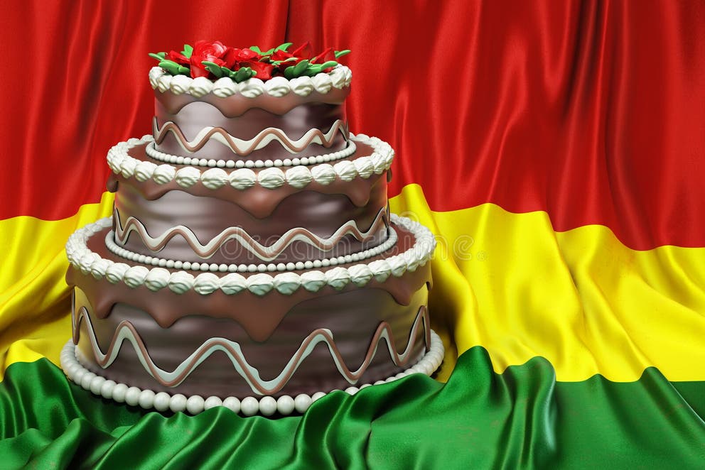 Chocolate Cake on the Bolivian Flag Background, 3D Rendering Stock ...