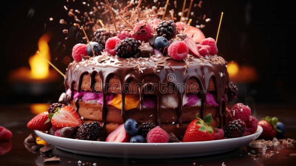 A Chocolate Cake with Candy Exploding. Generative AI. Stock ...