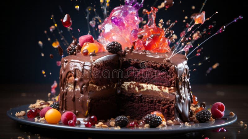 A Chocolate Cake with Candy Exploding. Generative AI. Stock ...