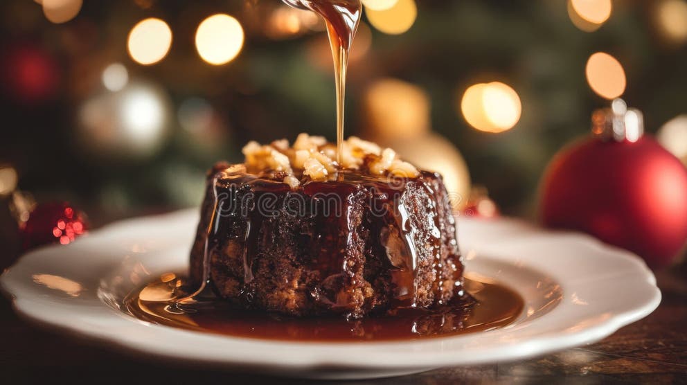 Chocolate Cake with Caramel Drizzle and Toppings Stock Illustration ...