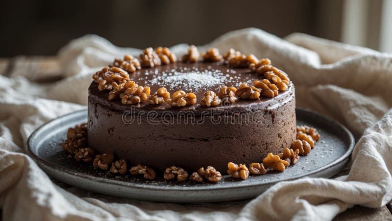 Chocolate Cake with Caramelized Walnut Crunch Stock Photo - Image of ...