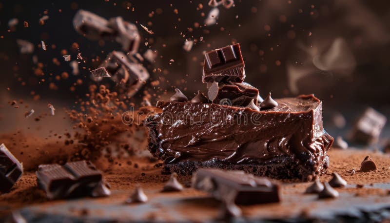 Chocolate Cake with Chocolate Chips and Chocolate Bars Falling Around ...