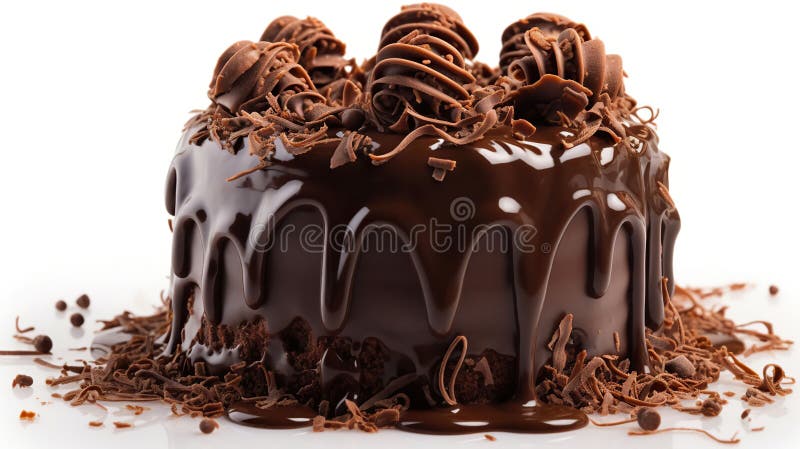 Chocolate Cake with Chocolate Fudge Drizzled Icing and Chocolate Curls ...