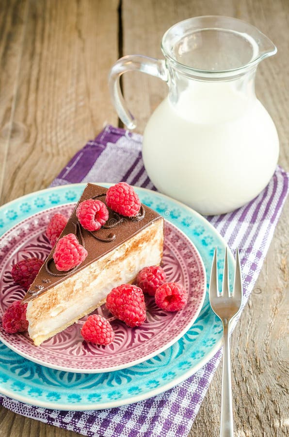 Chocolate Cake Decorated with Fresh Raspberries Stock Photo - Image of ...