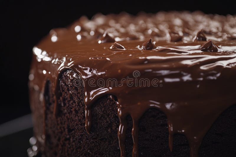 Chocolate Cake Dripping with Ganache and Topped with Chocolate Chips ...