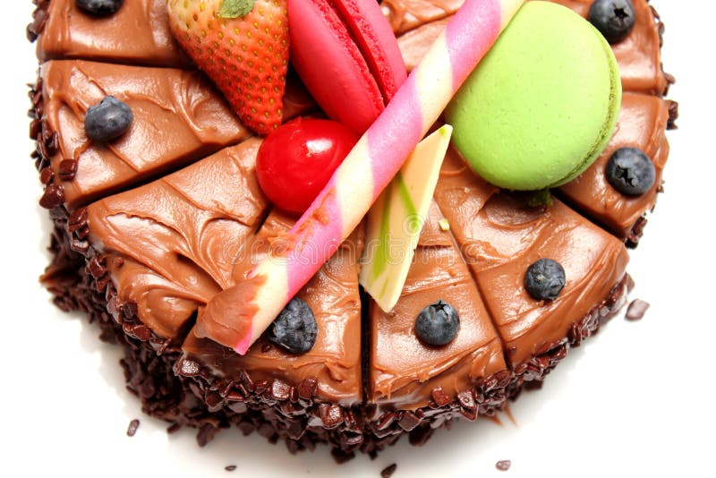 Chocolate Cake with Fresh Fruit Decoration. Stock Image - Image of ...