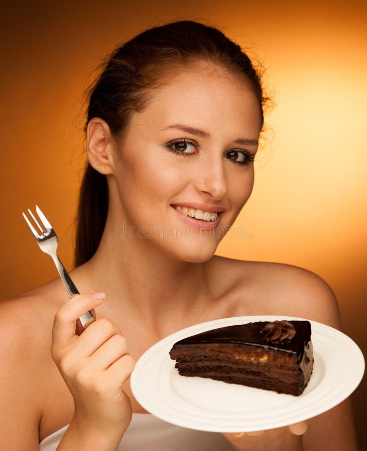 Chocolate Cake - Glamorous Woman Eats Dessert Stock Photo - Image of ...