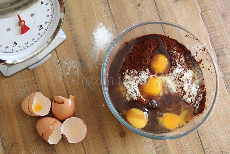 Chocolate Cake Ingredients Ready To Be Mixed Stock Photo - Image of ...