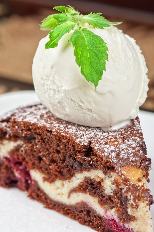 Chocolate Cake with Jam Ice Cream Stock Image - Image of cold, candy ...