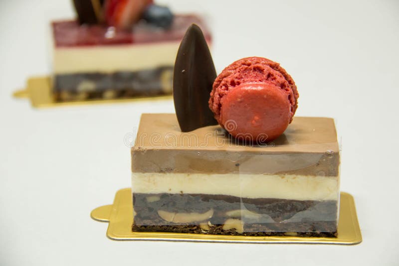Chocolate Cake with Macaroon Topping. Stock Image - Image of closeup ...