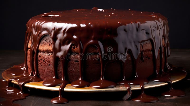 Chocolate Cake with Melting Dark. Generative AI Stock Illustration ...