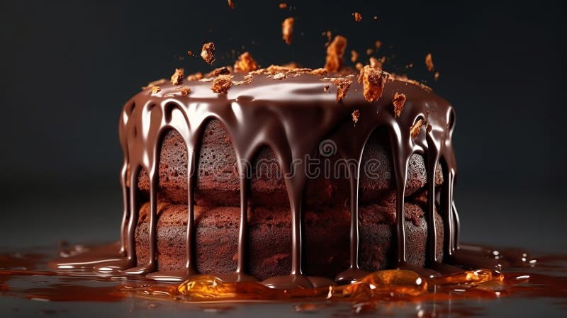 Chocolate Cake with Melting Dark. Generative AI Stock Illustration ...
