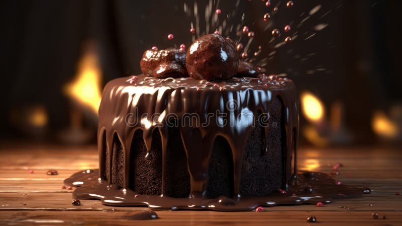 Chocolate Cake with Melting Dark. Generative AI Stock Illustration ...