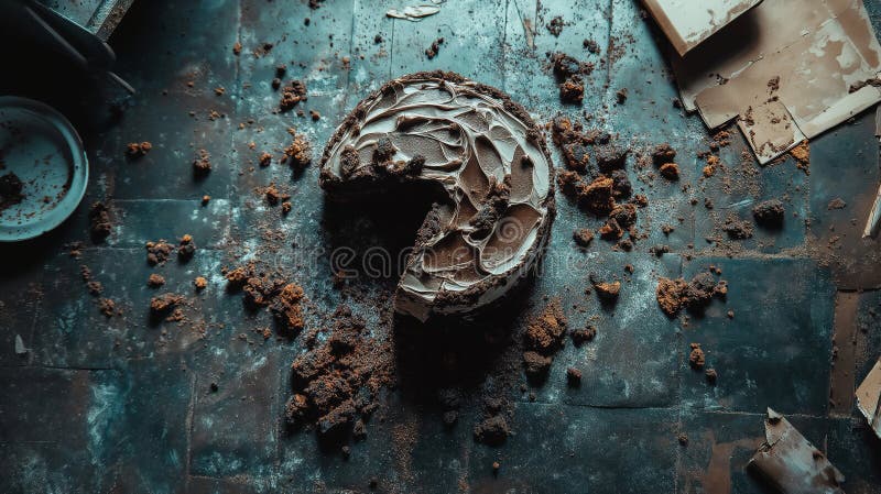 Chocolate Cake in a Messy Kitchen Aftermath of a Failed Baking Attempt ...